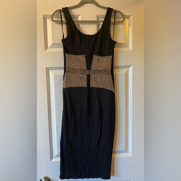 bebe | Dresses | Bebe Black Midi Dress With Golden Tone Corset ...